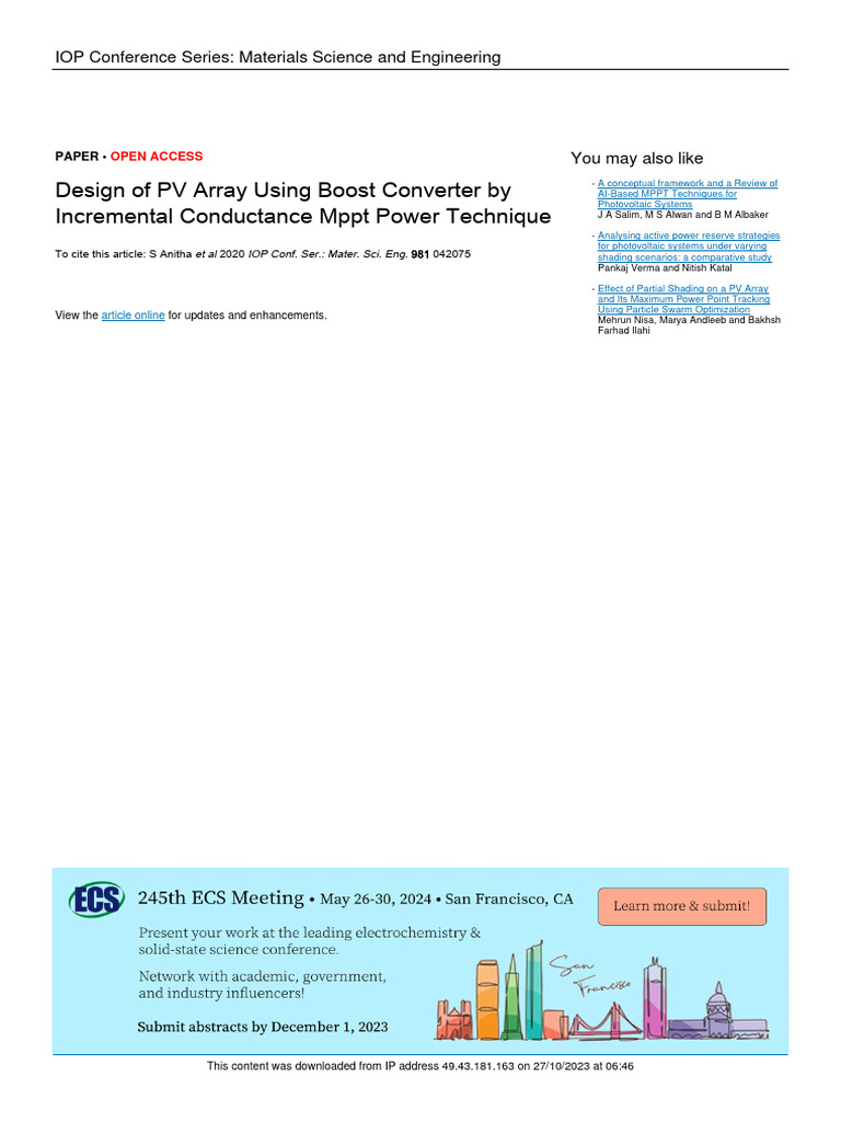 Incremental Conductance Mppt Algorithm Using Boost Converter Pdf Photovoltaics