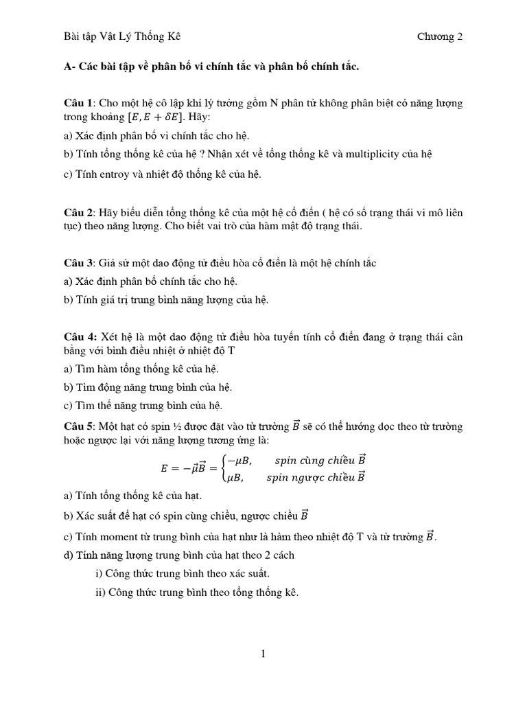 Bai Tap Vat Ly Thong Ke - Chuong 2 | PDF