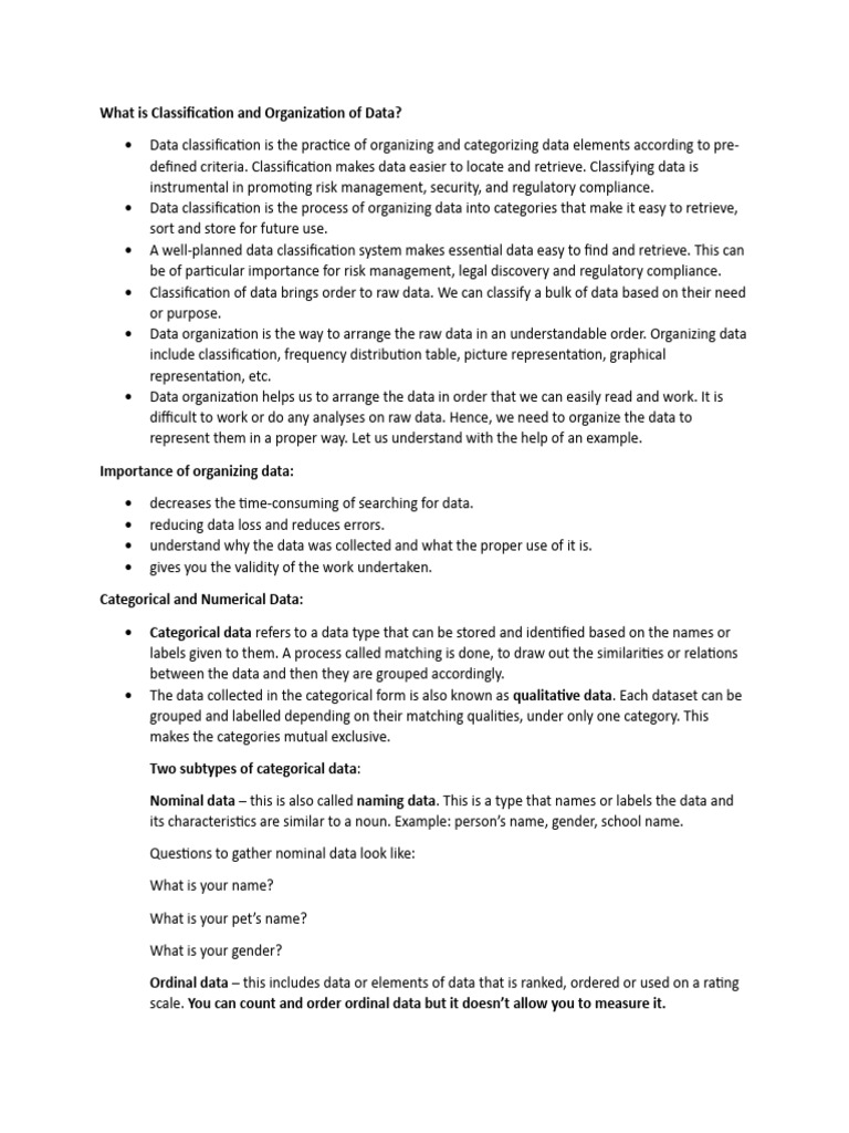 Classification and Organization of Data | PDF | Level Of Measurement ...