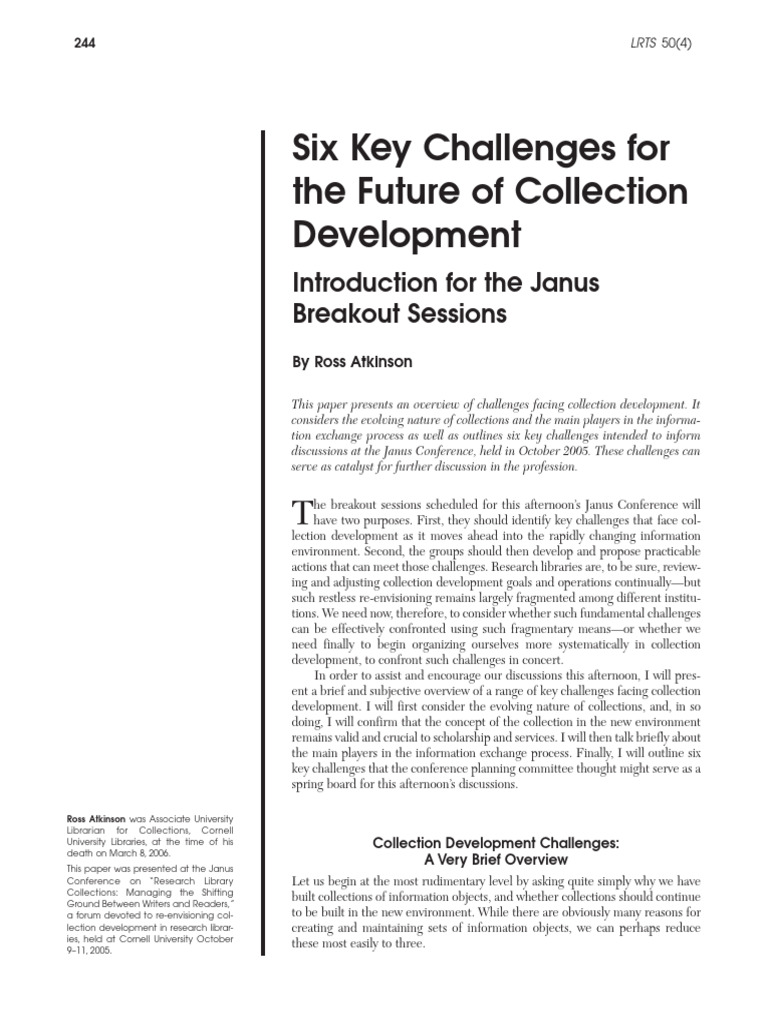 F. 9-10. Six-Key Challanges For The Future of Collection Development | PDF | Libraries | Information