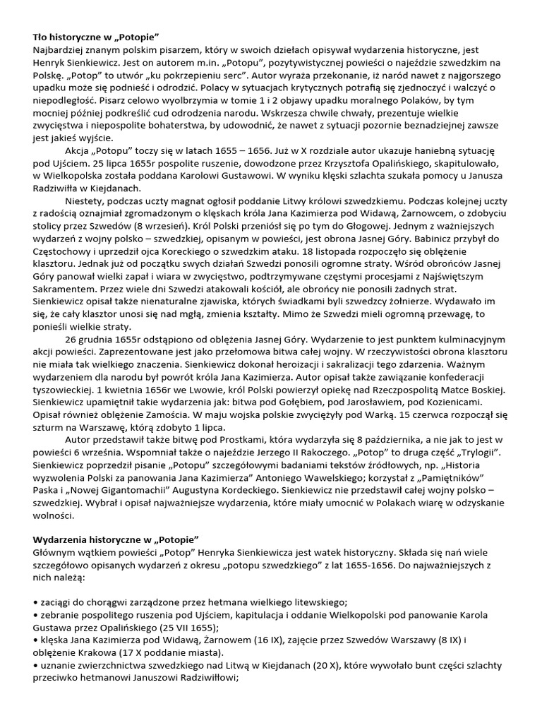 Tło historyczne w Potopie | PDF