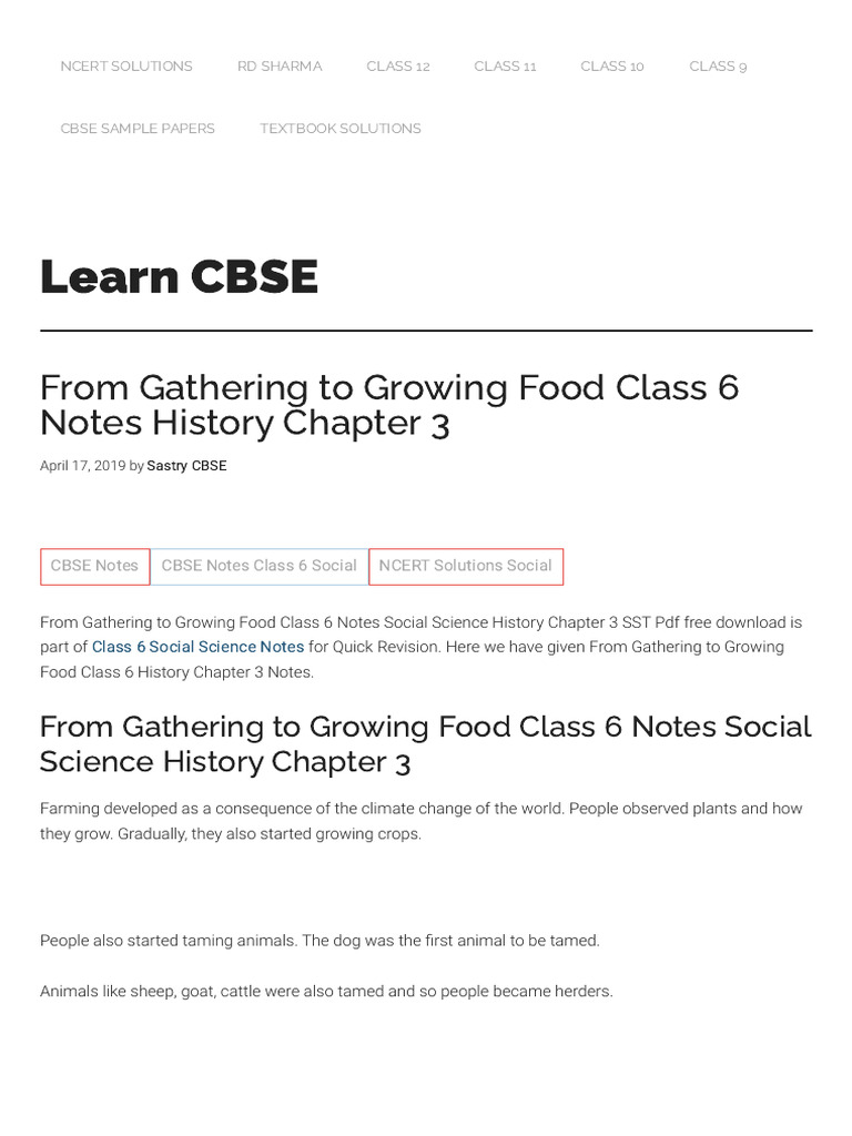 From Gathering To Growing Food Class 6 Notes History Chapter 3 Learn