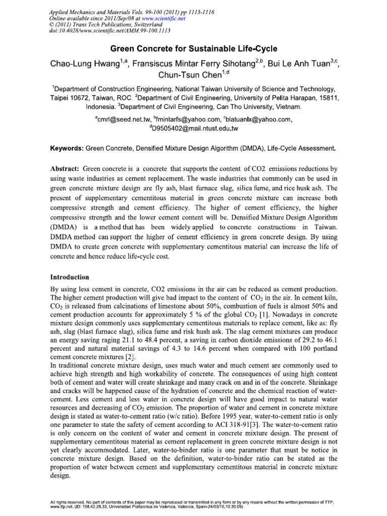 Green Concrete For Sustainable Life Cycle Pdf