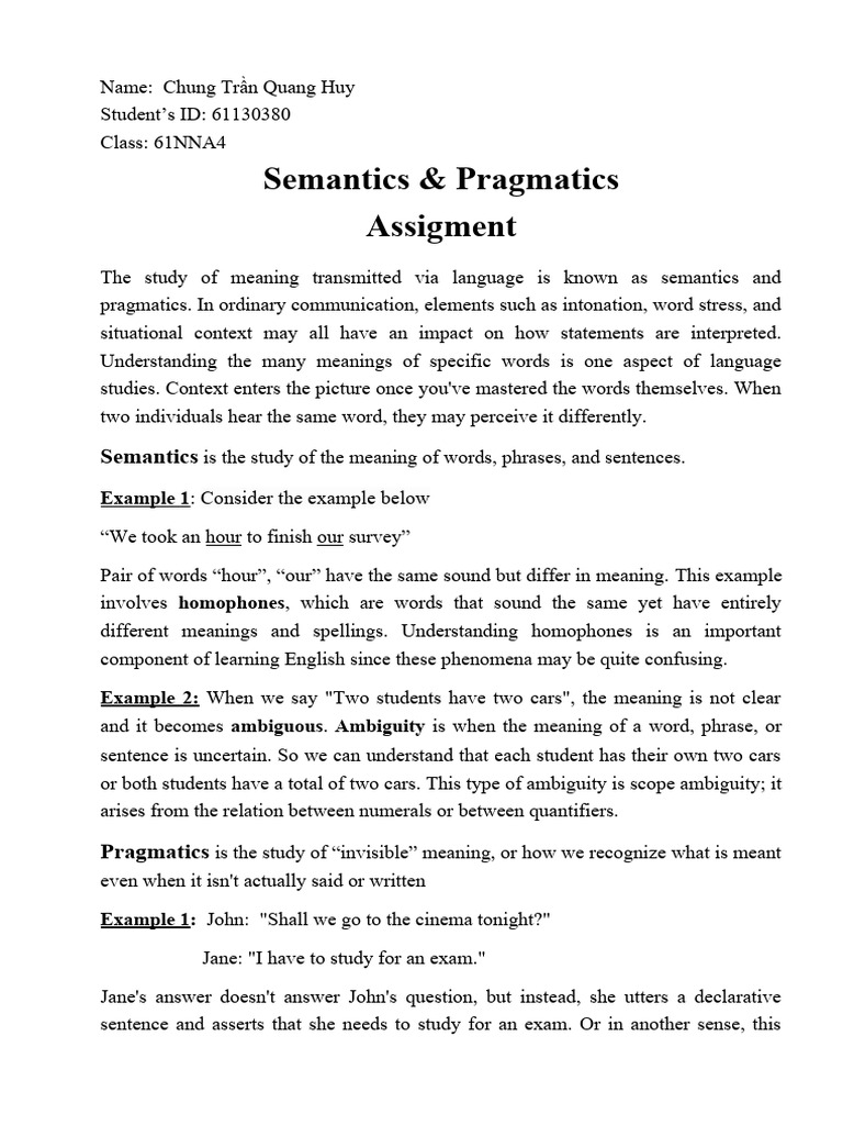 Kim Thoa - Assignment - Semantics&Pracmantics - 61NNA4 | PDF | Language ...