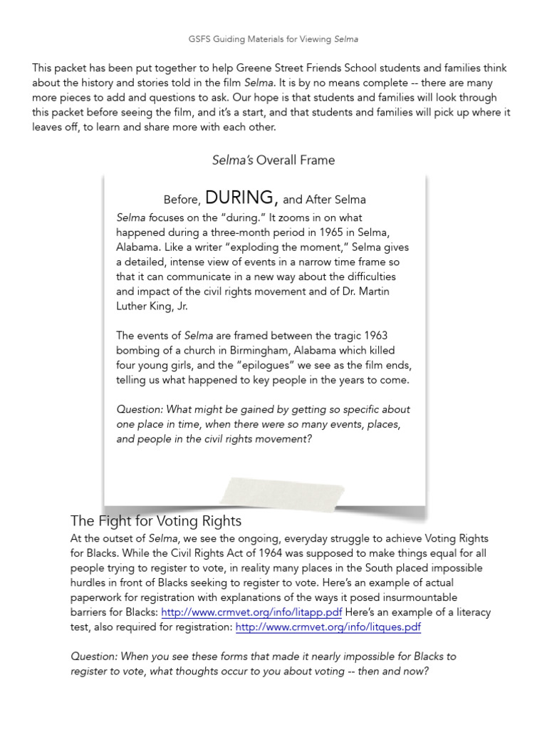 GSFS Guide to Viewing Selma Film | PDF | Student Nonviolent ...