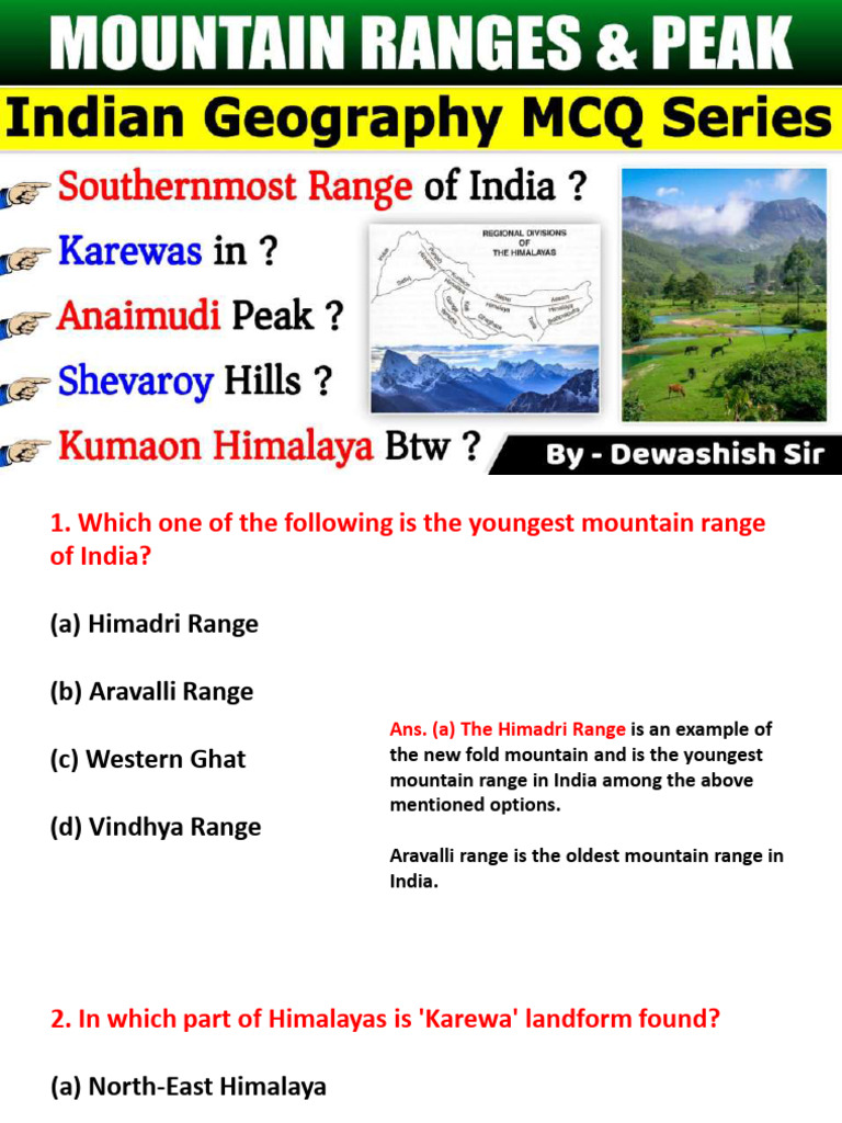 Mountain Ranges & Peaks - Indian Geography PDF | PDF | Himalayas ...