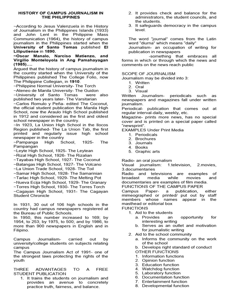 Campus Journalism - Reviewer | PDF | News | Newspapers