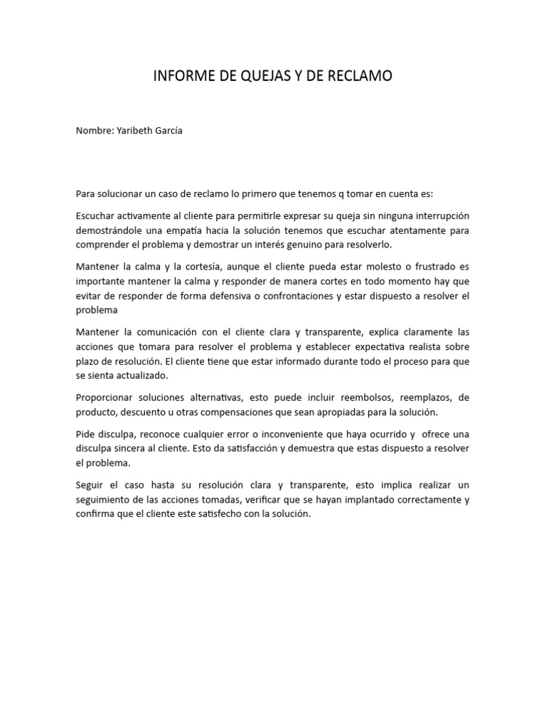 Informe de Quejas y de Reclamo | PDF | Derecho