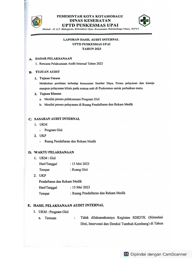 Laporan Hasil Audit Internal | PDF