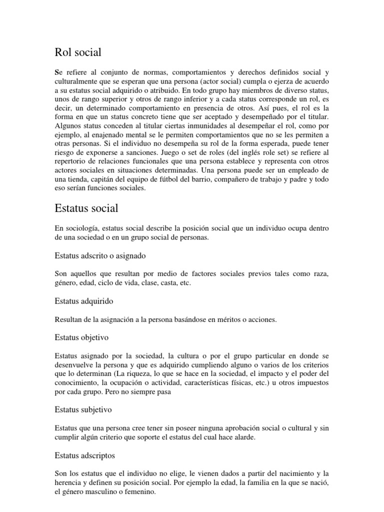 Rol Social | PDF | Estratificación social | Estatus social