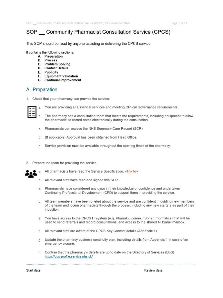 CPCS SOP v2 31122020 | PDF | Pharmacy | Medical Prescription