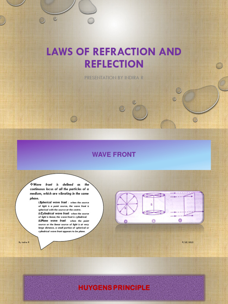 Huygens Principle And Laws Of Rfraction And Reflection Pdf Waves