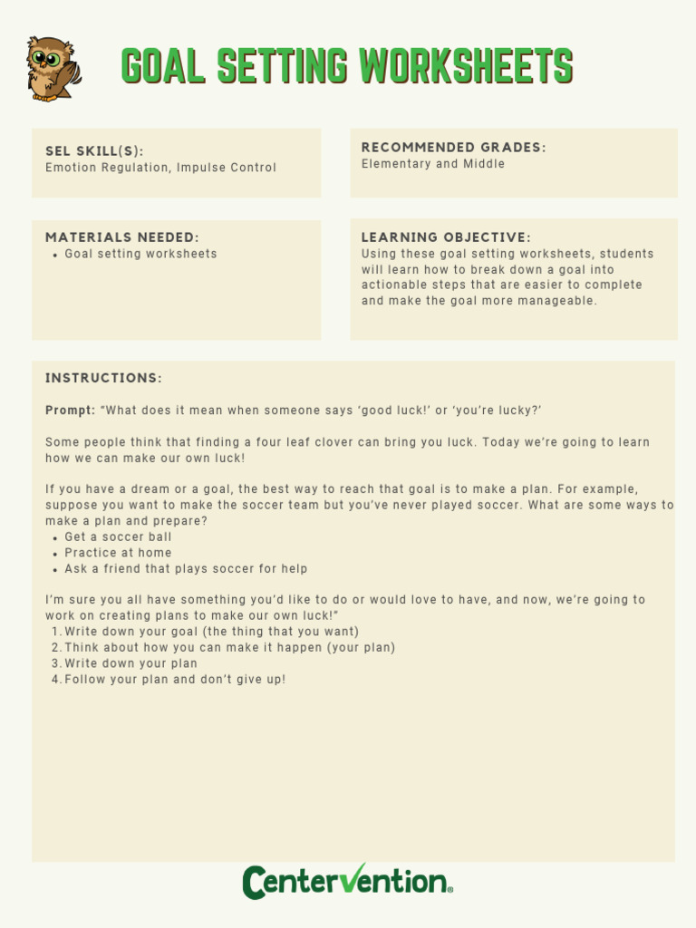 Goal Setting Worksheets for Students | PDF | Luck | Goal Setting