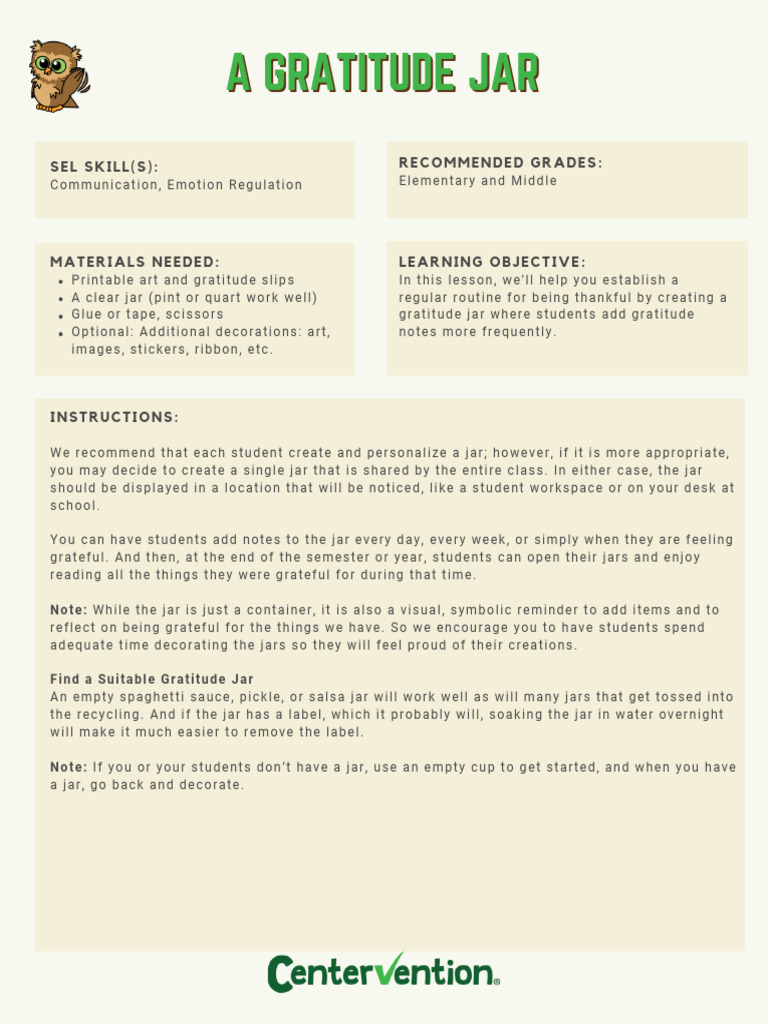 A Gratitude Jar Lesson Instructions | PDF | Gratitude