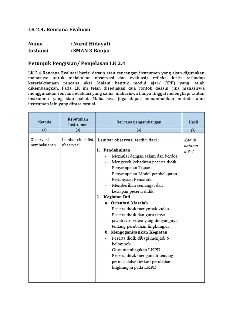 LK 2.4. Rencana Evaluas Nurul Fix | PDF