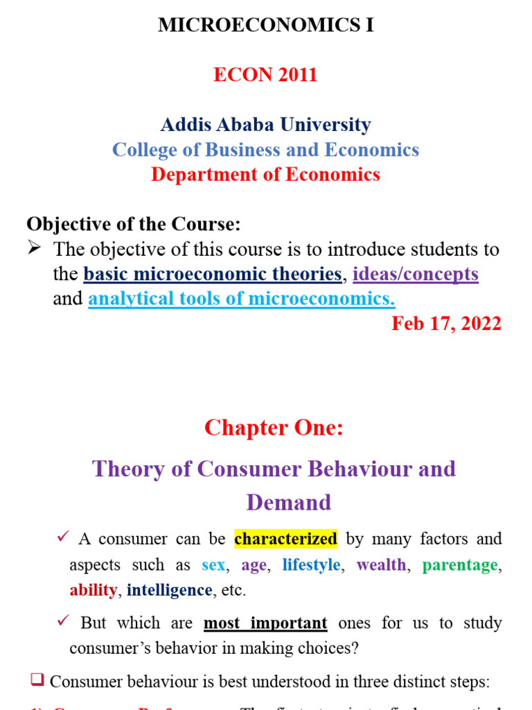 Chapter I Theory Of Consumer Behaviour Pdf Utility Demand