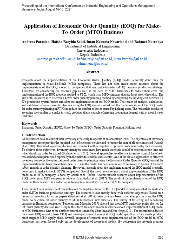 Economic Order Quantity | PDF | Operations Management | Inventory