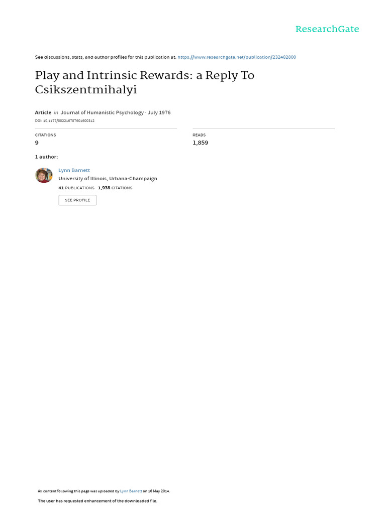 Intrinsic Rewards in Play | PDF | Flow (Psychology) | Motivational