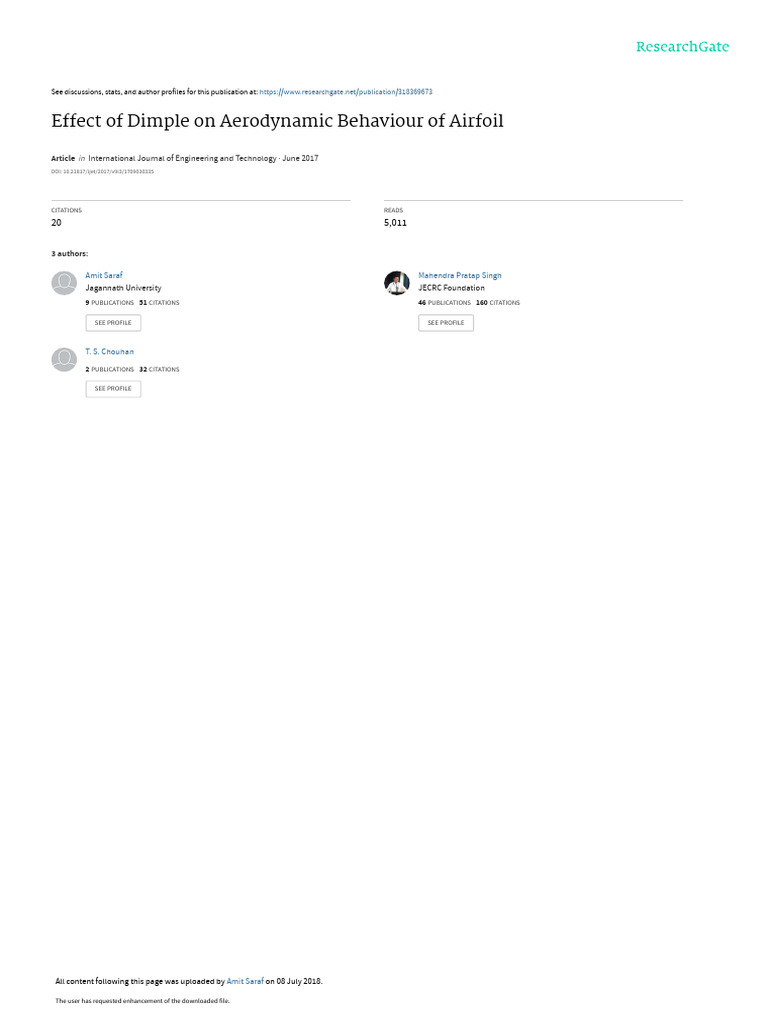 Dimple Effects on Airfoil Aerodynamics | PDF | Airfoil | Lift (Force)