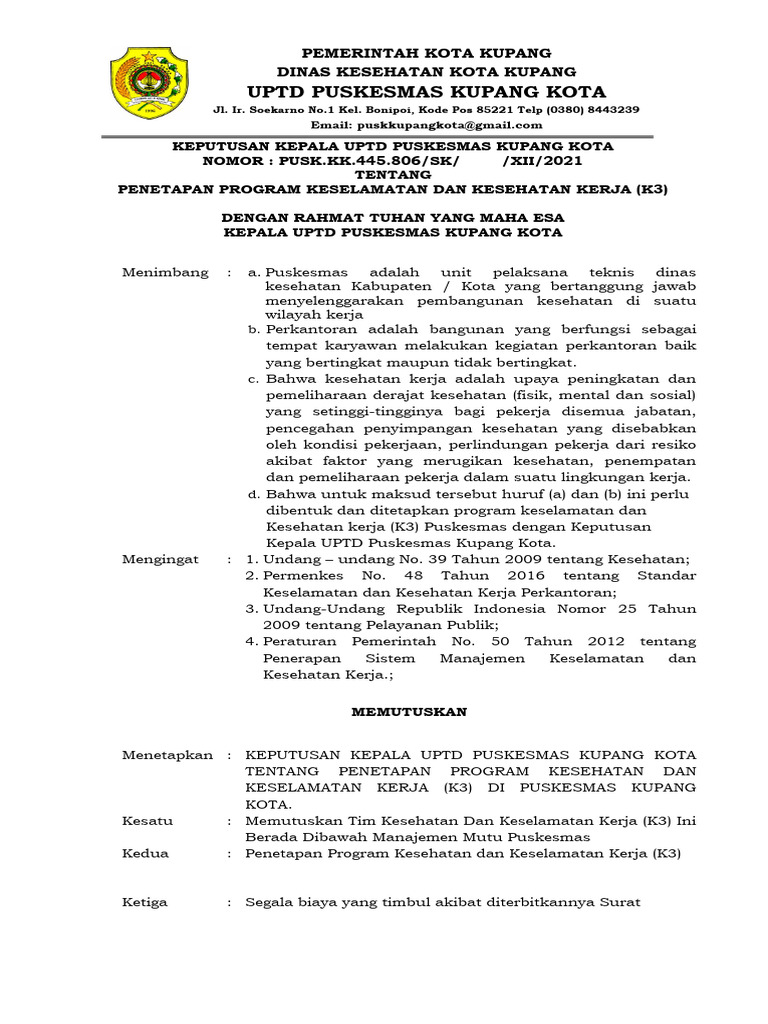 Penetapan Program Keselamatan Dan Kesehatan Kerja (K3) | PDF