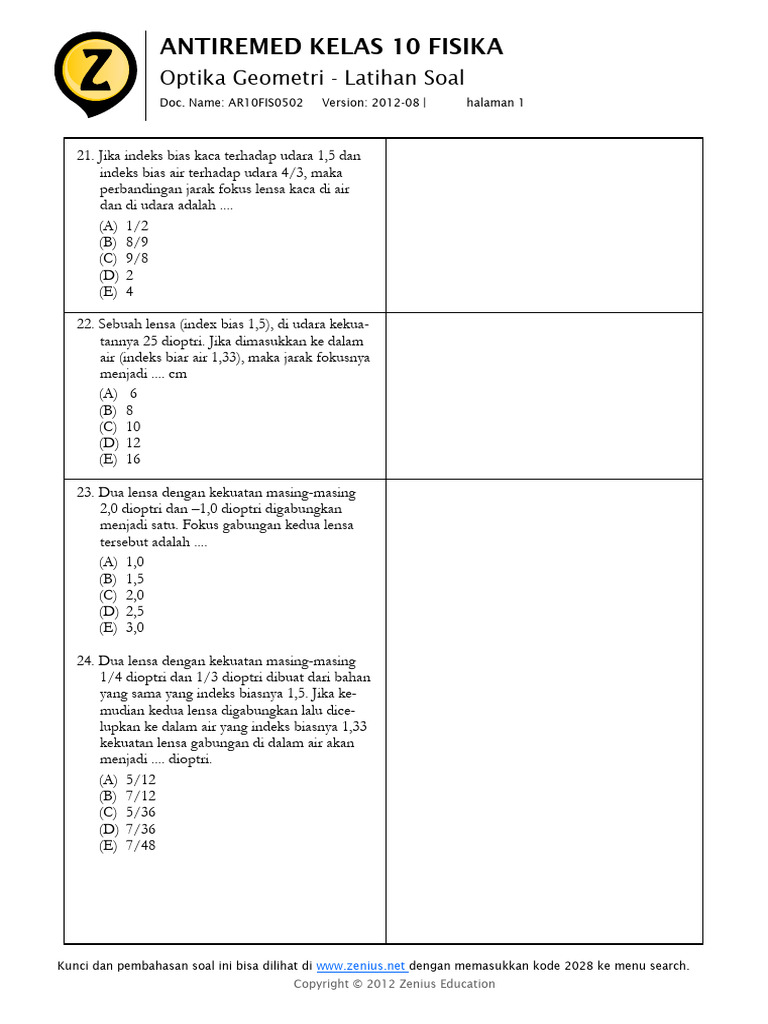 Soal Optik Geometri 2 | PDF | Sains & Matematika