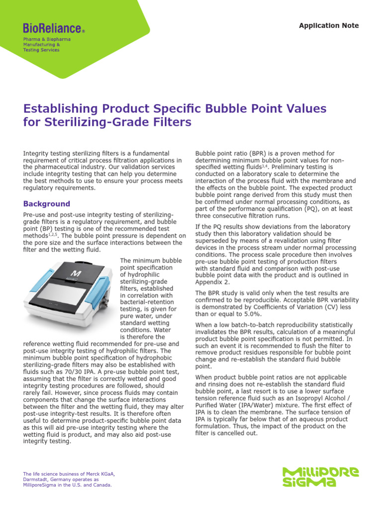 Bubble Point Testing for Sterilizing Filters | PDF | Filtration ...