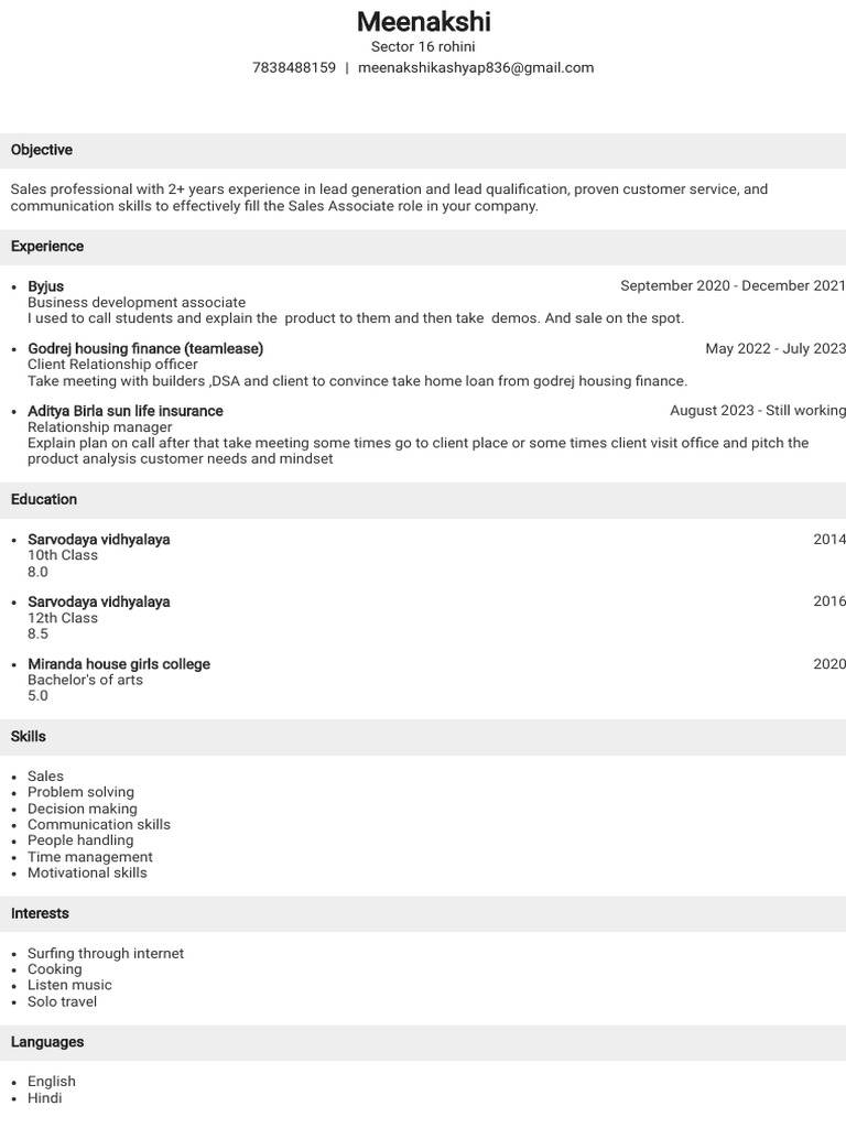 Meenakshi Resume | PDF