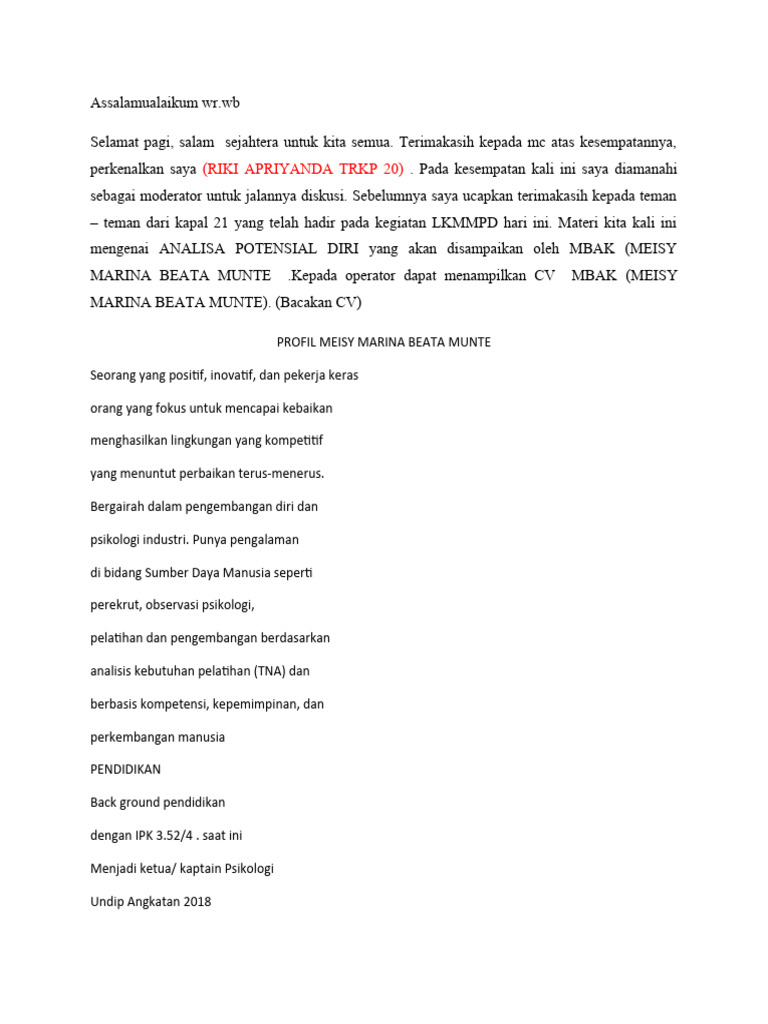 Teks Moderator LKMMPD 2021 | PDF | Karier & Perkembangan | Seni