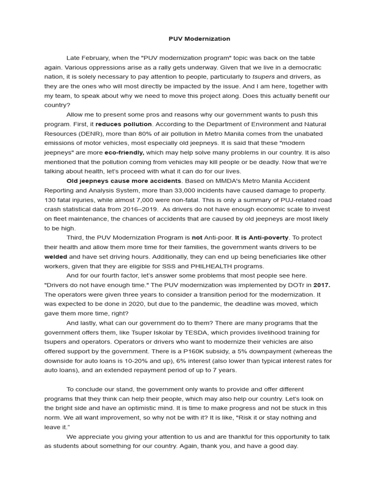 PUV Modernization | PDF | Economies