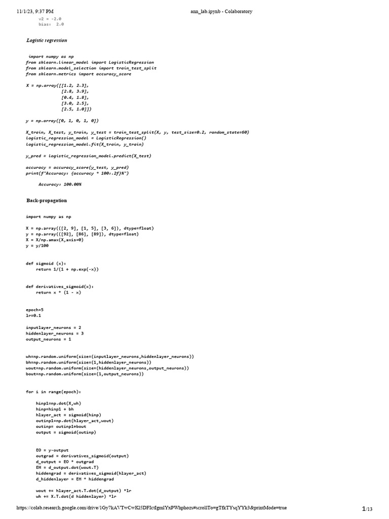 Ann Lab Ipynb Colaboratory Pdf Support Vector Machine Computer Programming
