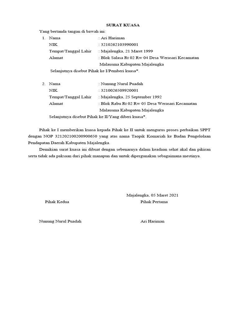 Surat Kuasa SPPT | PDF