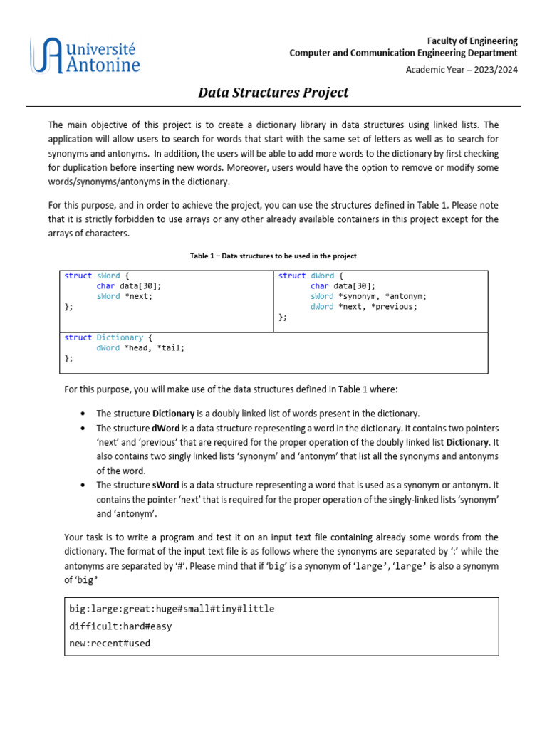 Data Structures Project 2023 | PDF | Software Engineering | Computer Programming