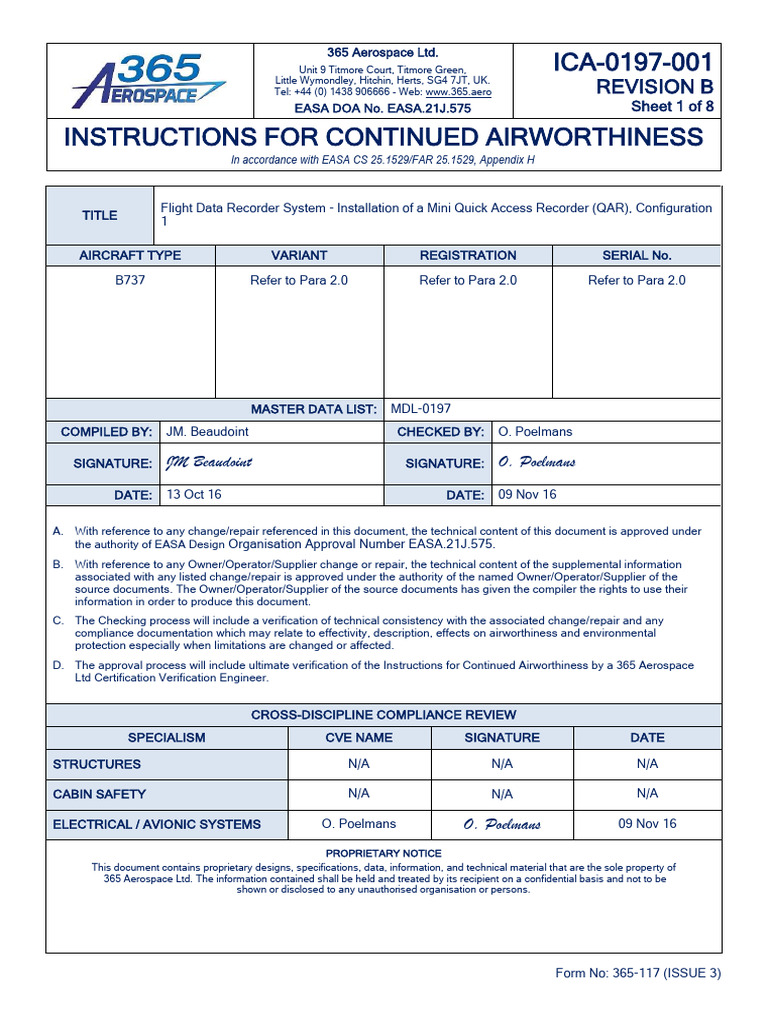 ICA-0197-001 Instructions For Continued Airworthiness: Revision B | PDF ...