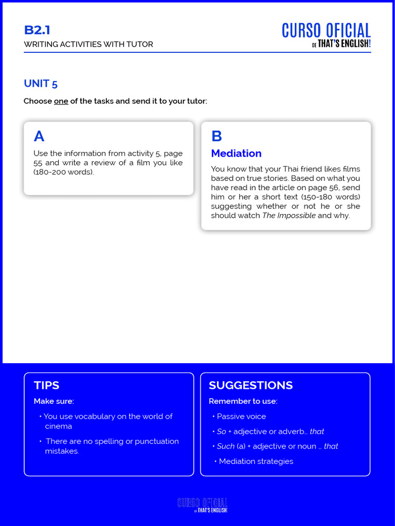 B2.1 - Writing Tasks - U5 | PDF
