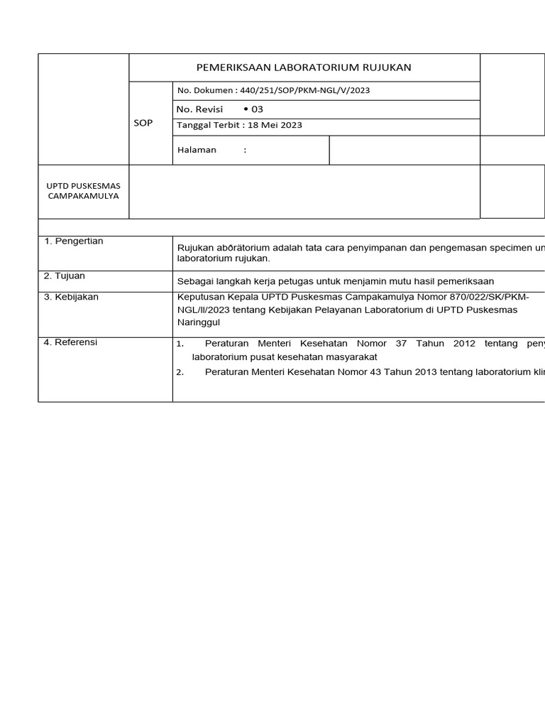 3.9.1.c-SOP-PEMERIKSAAN-LABORATORIUM-RUJUKAN - 4 - Jefi | PDF