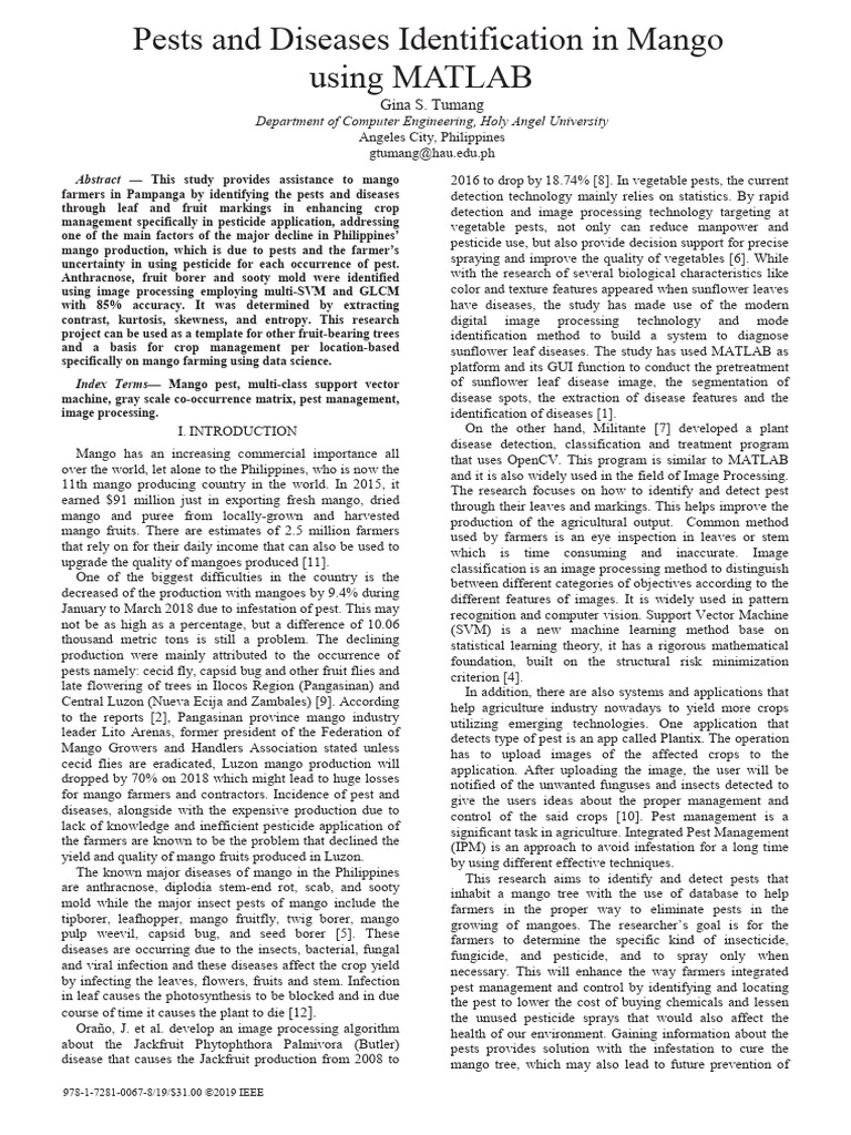 Pests and Diseases Identification in Mango | PDF | Image Segmentation | Cluster Analysis