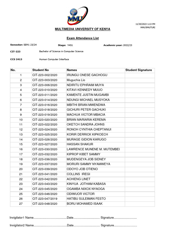 CCS 2413 HCI Exam Attendance | PDF | Computing | Computer Science