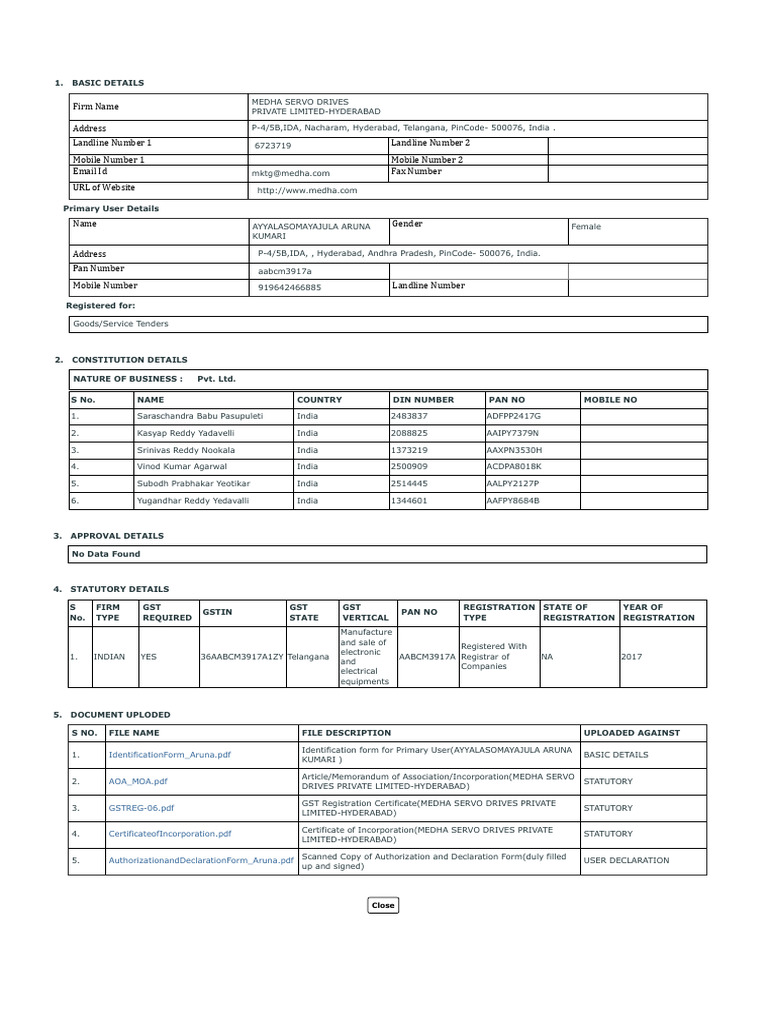 Medha Firm Details On IREPS | PDF | Computing