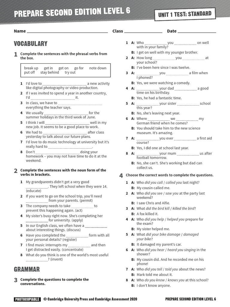 Prepare 2ed 6 Units1-4 Test Standard | PDF | Concert