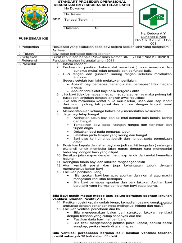 SOP Resusitasi Bayi Baru Lahir | PDF | Kesehatan Holistik