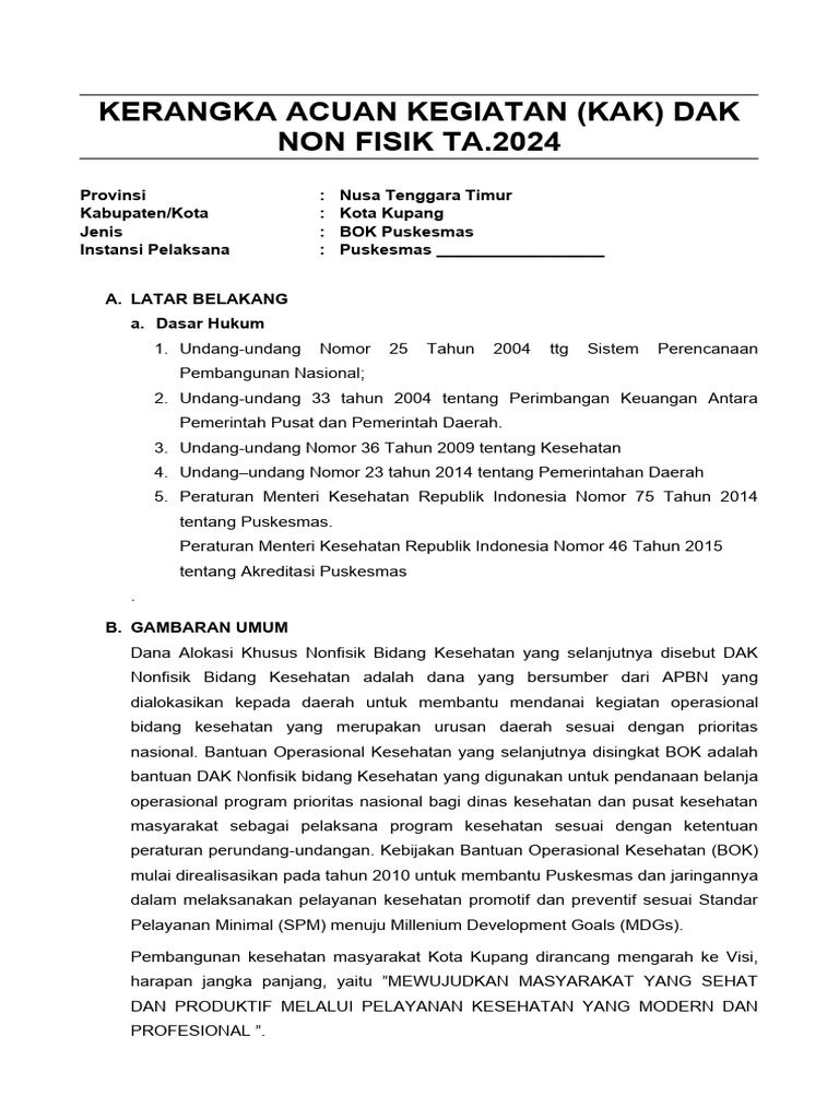 Template Kak Bok Puskesmas 2024 | PDF | Ilmu Sosial