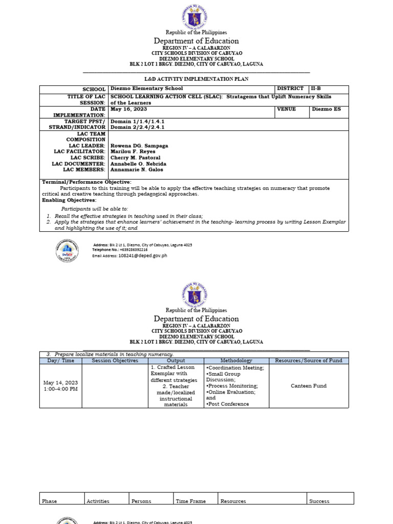 MAY 16-SLAC ACTIVITY IMPLEMENTATION PLAN-Stratagems That Uplift ...