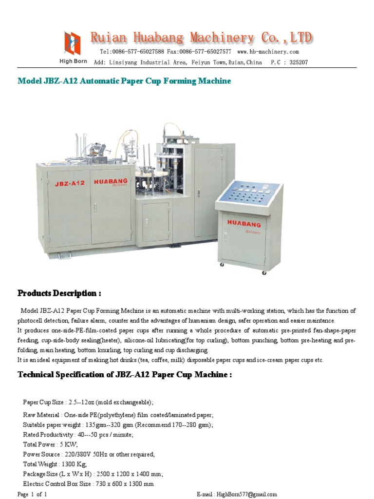 JBZ-A12 Automatic Paper Cup Machine | PDF