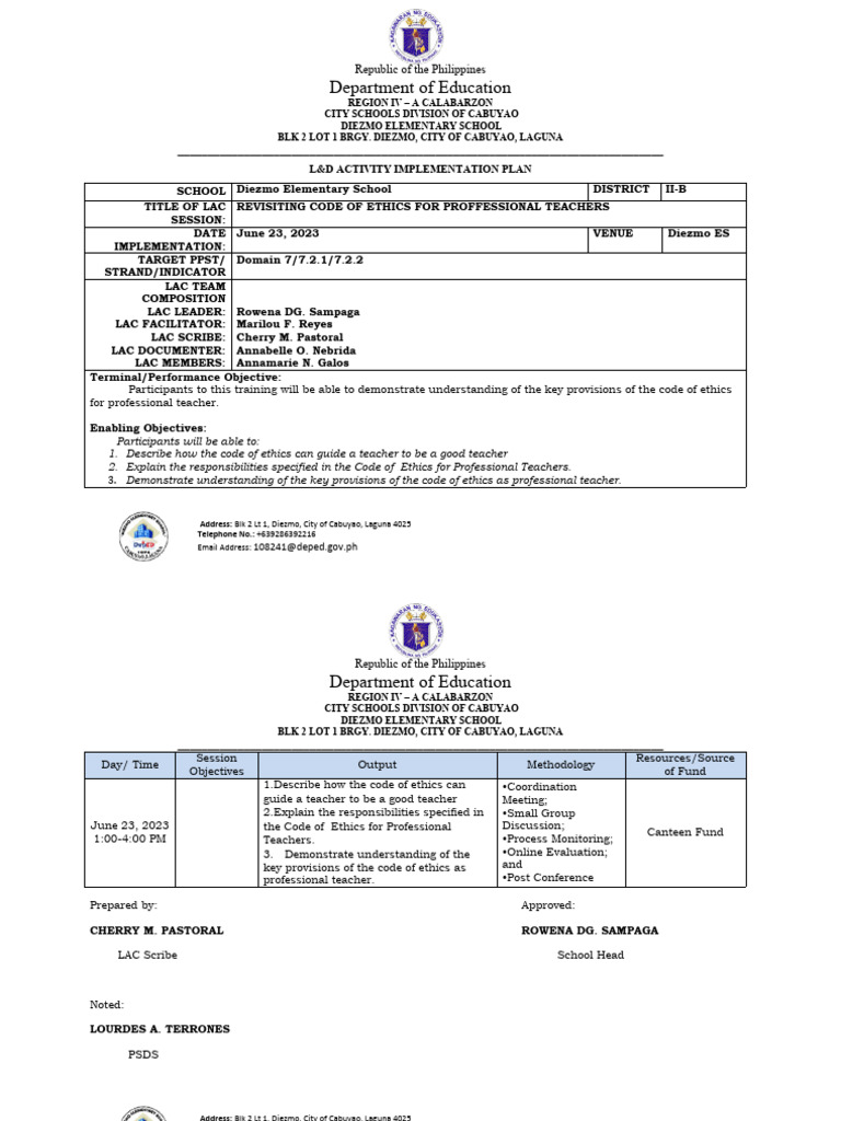 June 30-Slac Activity Implementation Plan-Revisiting Code of Ethics | PDF | Learning | Cognition