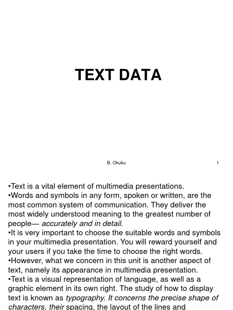 Ch5 Text Data | PDF | Typefaces | Character Encoding Ch5 Text Data | PDF | Typefaces | Character Encoding
