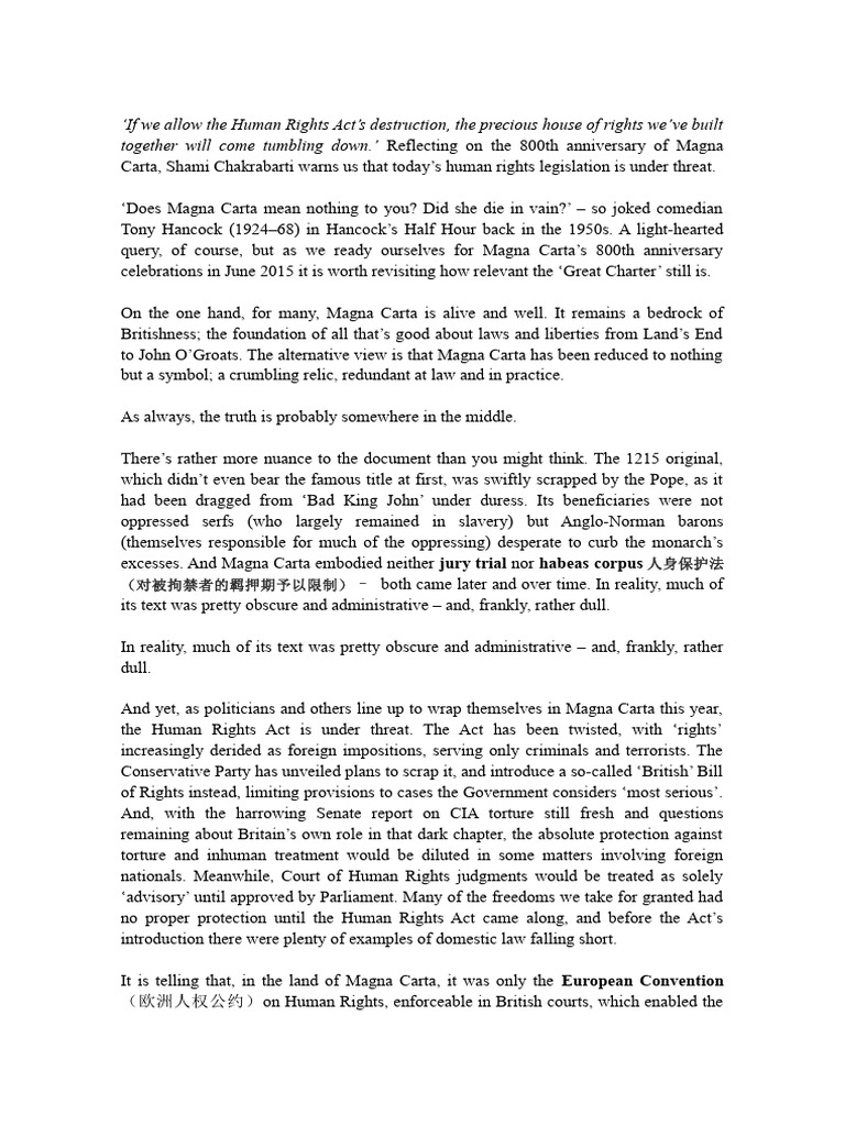 Magna Carta and Hunman Rights | PDF | Magna Carta | Human Rights