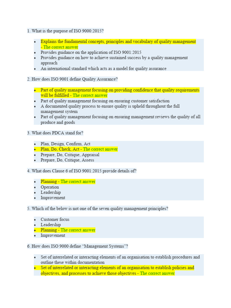 The Correct Answer | PDF | Quality Management | Iso 9000