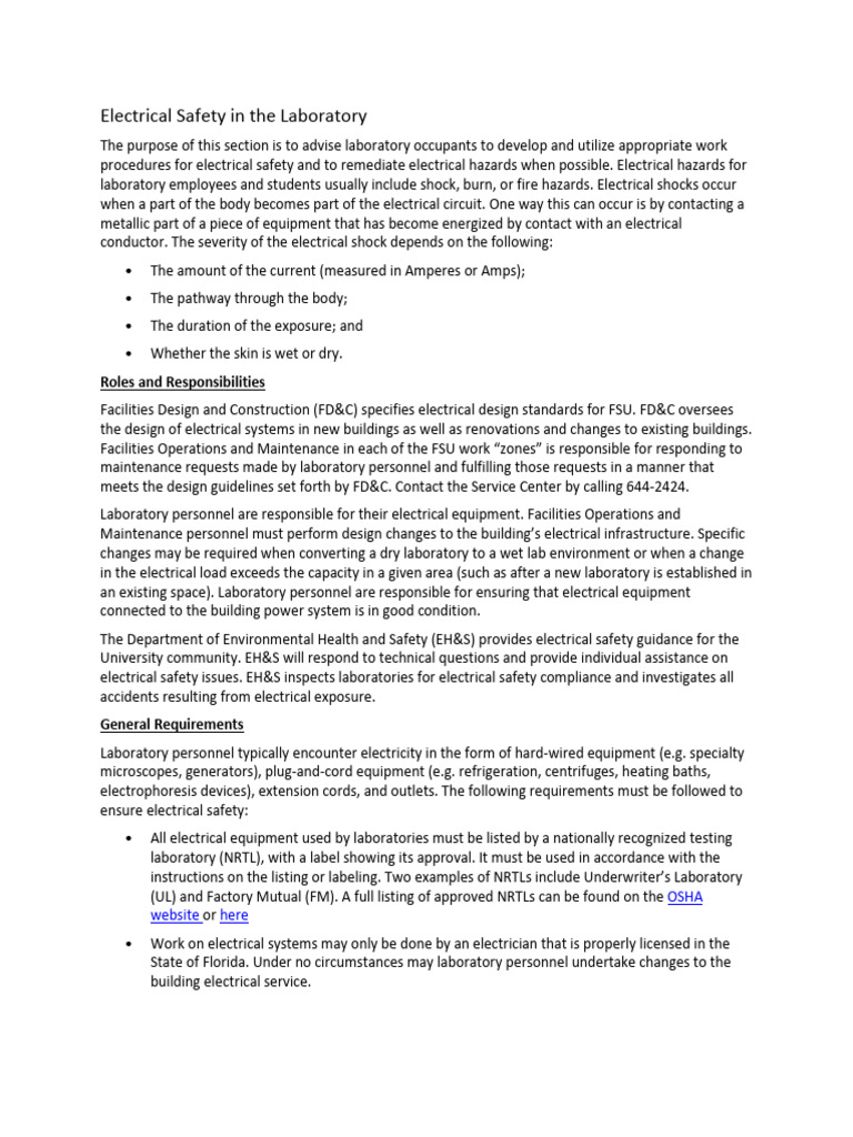 Electrical Safety in The Laboratory | PDF | Ac Power Plugs And Sockets ...