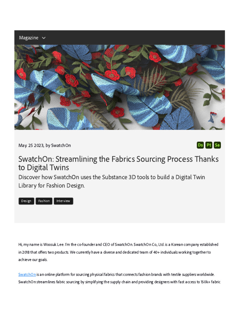 SwatchOn - Streamlining The Fabrics Sourcing Process Thanks To Digital Twins | PDF | 3 D ...