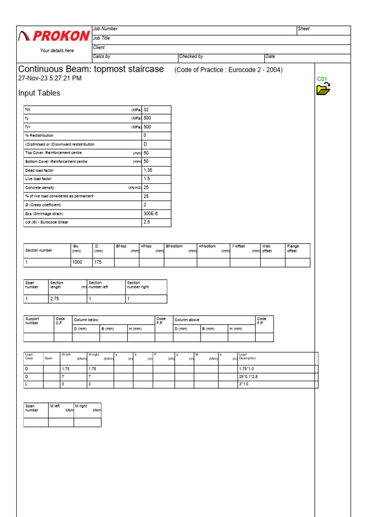 Continuous Beam: Topmost Staircase: Input Tables | Download Free PDF ...